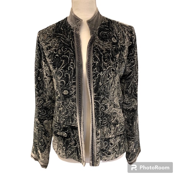 Chico's | Jackets & Coats | Chicos Baroque Nikko Velvet Gray And Silver ...